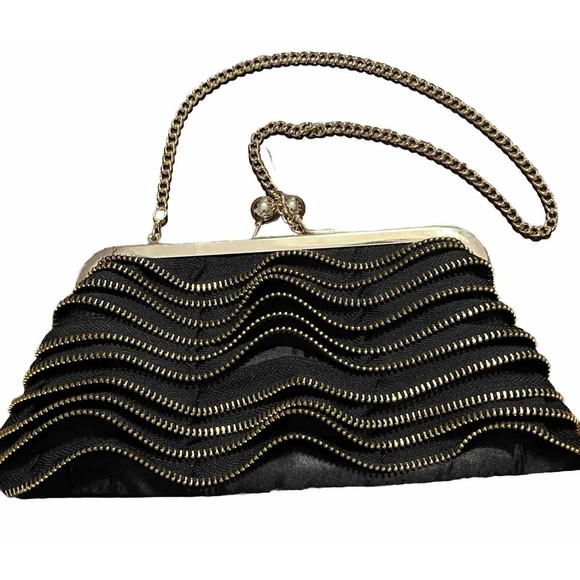 Susan Faris | Bags | Womens Clutch Purse Susan Faris Gold Tone Zipper With Gold Tone Shoulder ...